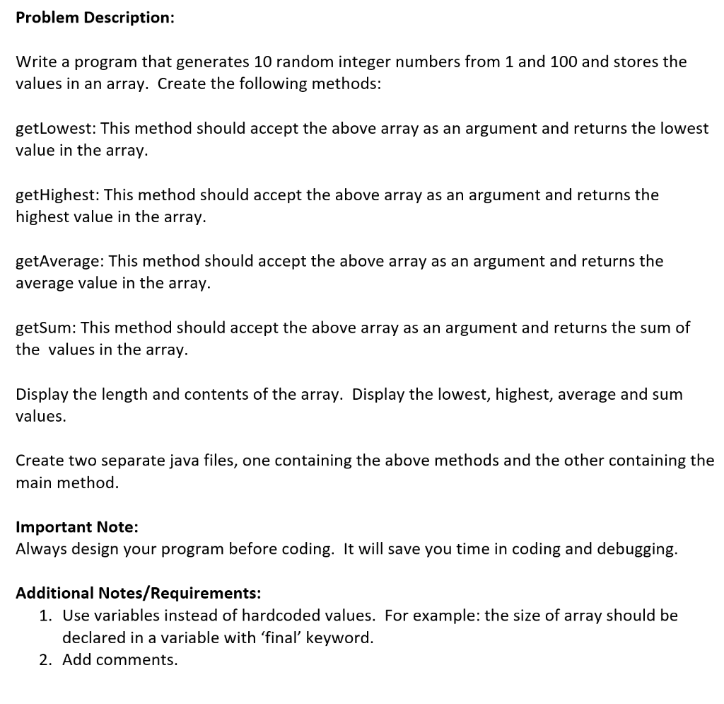 Solved Problem Description: Write a program that generates | Chegg.com