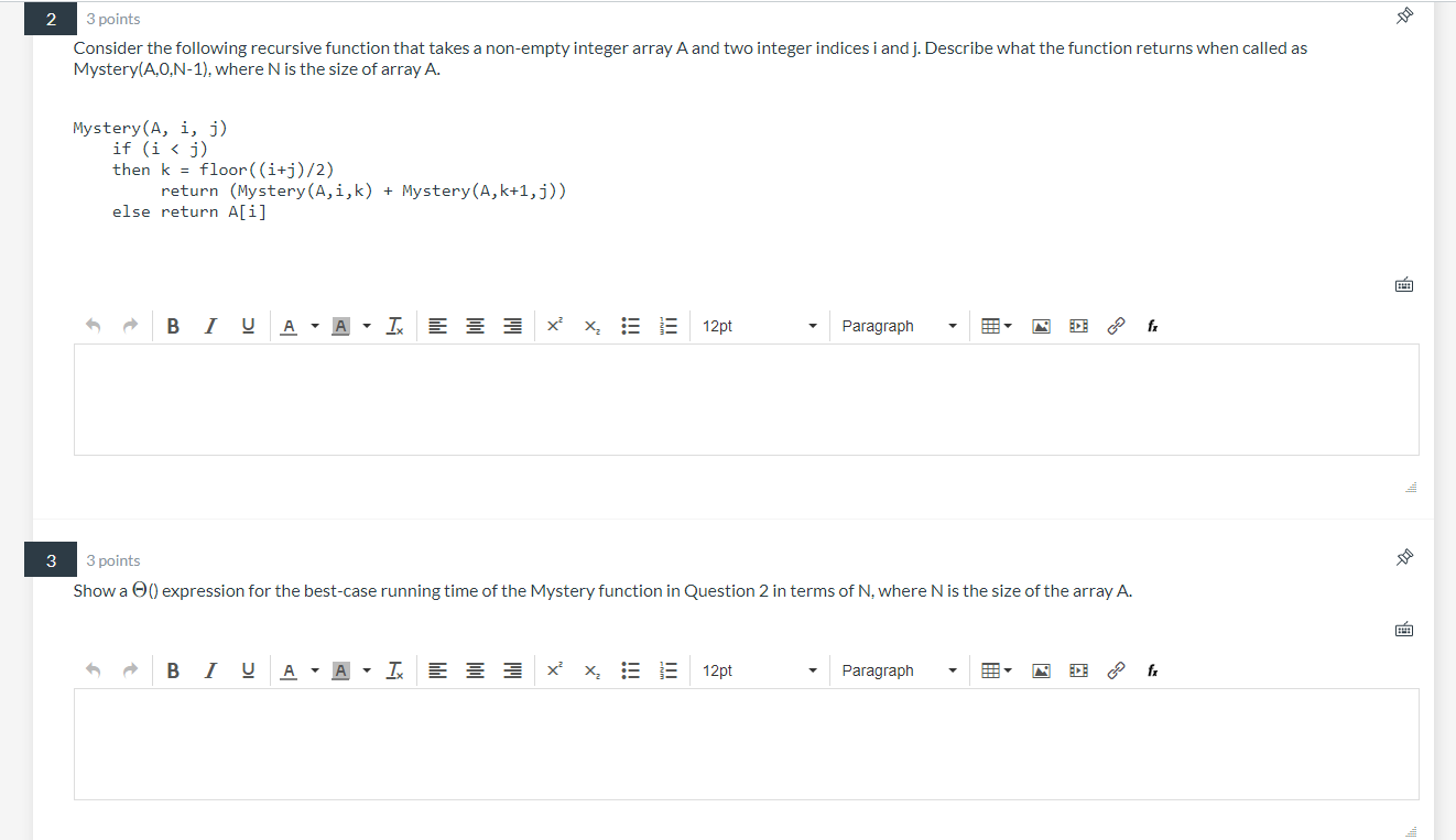 Solved 2 3 points Consider the following recursive function | Chegg.com