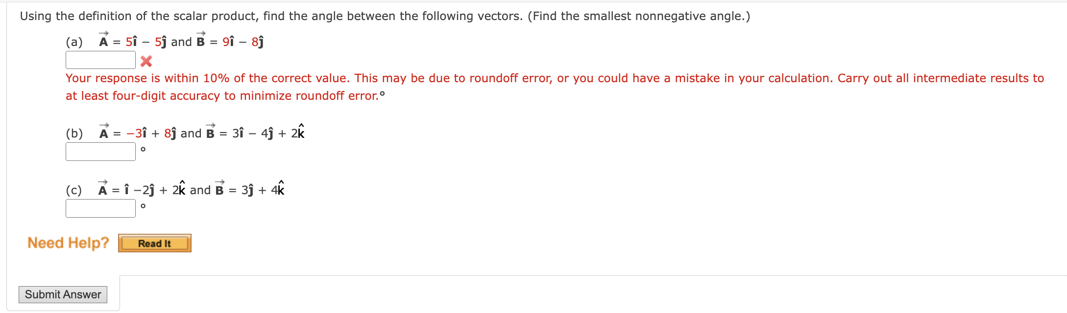 Solved Using the definition of the scalar product, find the | Chegg.com