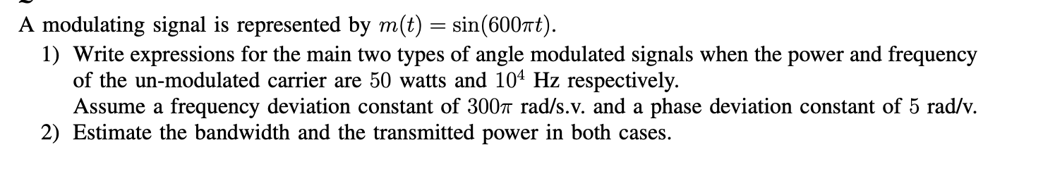 Solved A modulating signal is represented by | Chegg.com