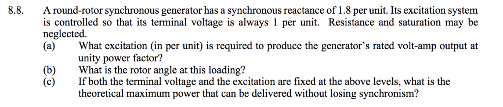 Solved A Round Rotor Synchronous Generator Has A Synchronous