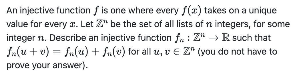 Solved An injective function f is one where every f(x) takes | Chegg.com