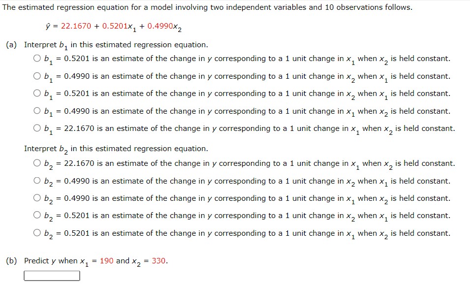 Solved The estimated regression equation for a model | Chegg.com