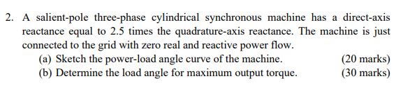 Solved A salient-pole three-phase cylindrical synchronous | Chegg.com