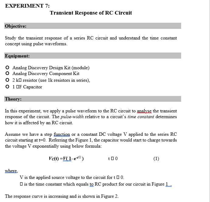 Solved Transient Response of RC Circuit Objective: Study the | Chegg.com