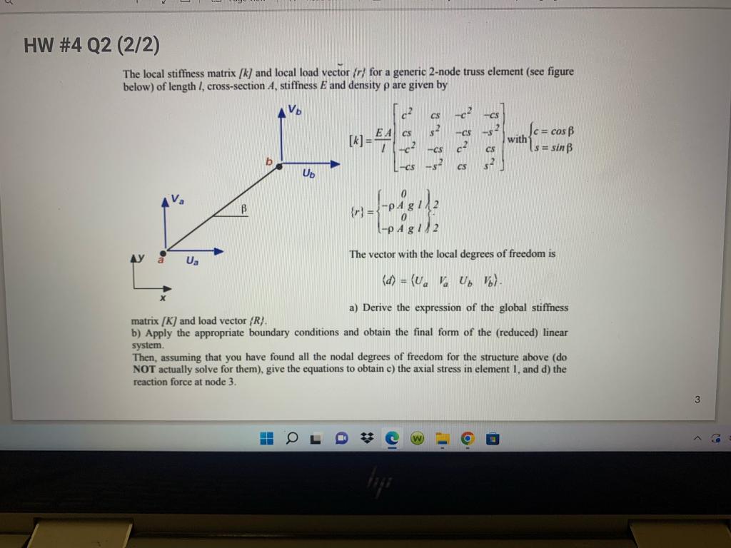 The local stiffness matrix [k] and local load vector | Chegg.com