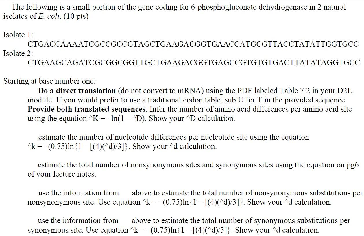 Solved The following is a small portion of the gene coding | Chegg.com