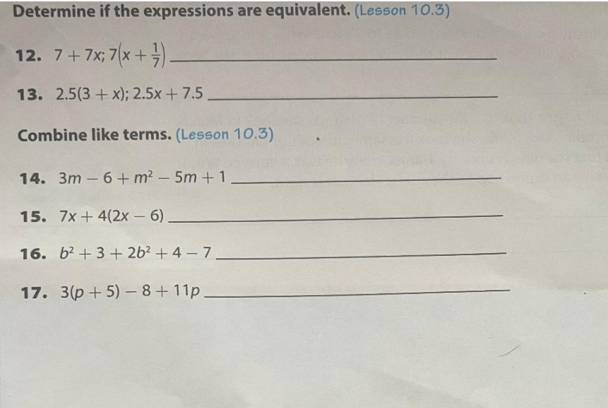 Solved Determine if the expressions are equivalent. (Lesson | Chegg.com