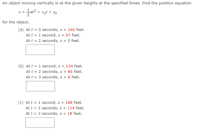 Solved An object moving vertically is at the given heights | Chegg.com