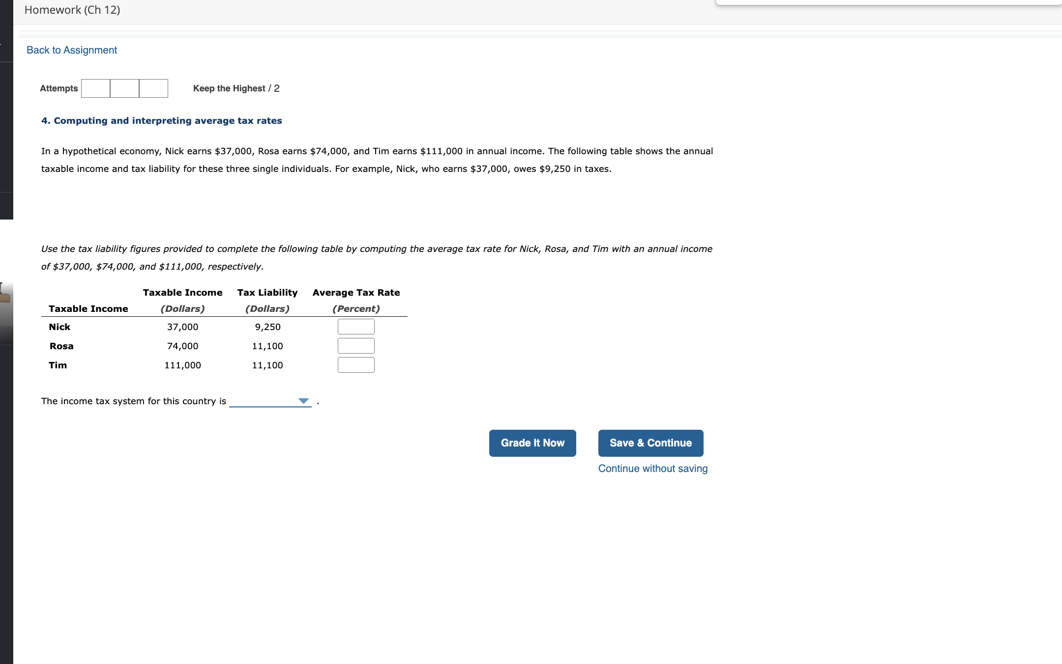 Solved 4. Computing and interpreting average tax ratesIn a | Chegg.com