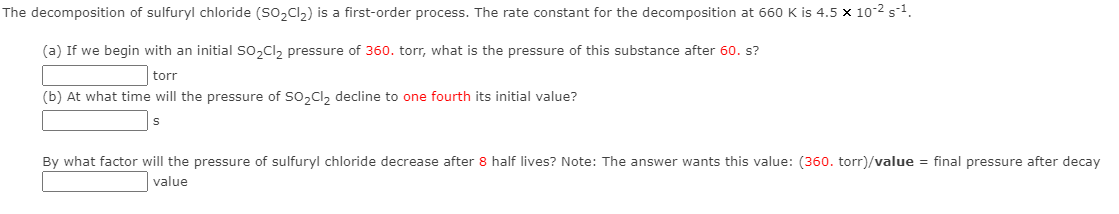 Solved The decomposition of sulfuryl chloride (S02Cl2) is a | Chegg.com