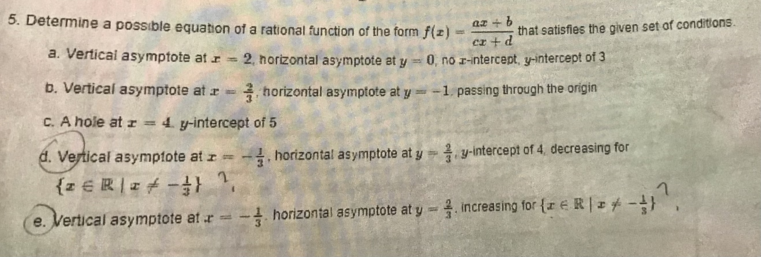 Solved Determine a possible equation of ﻿a rational function | Chegg.com