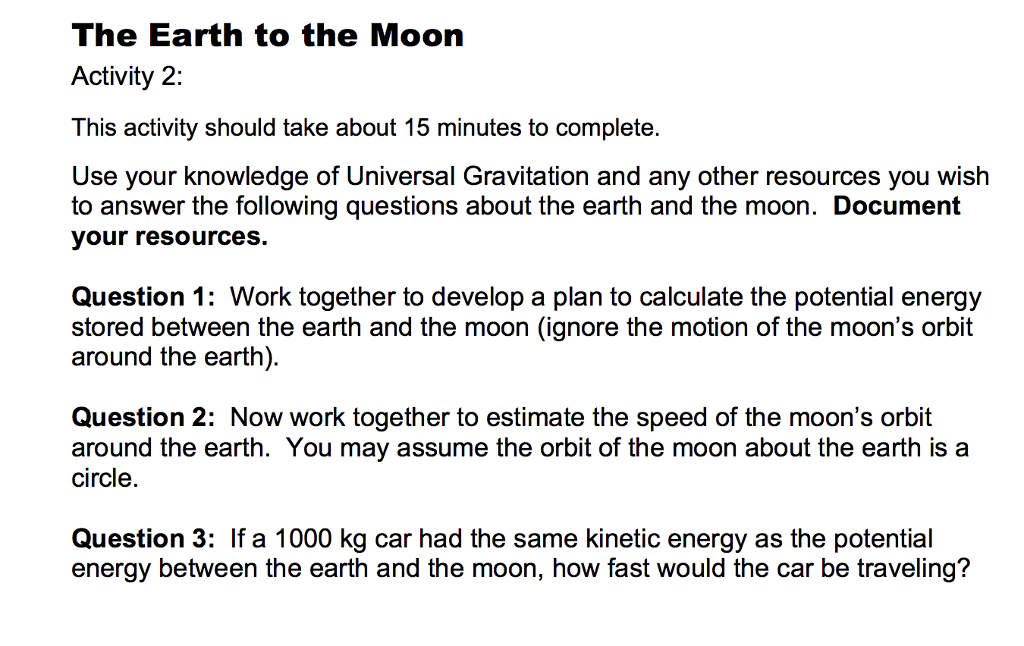 Solved The Earth to the Moon Activity 2: This activity | Chegg.com