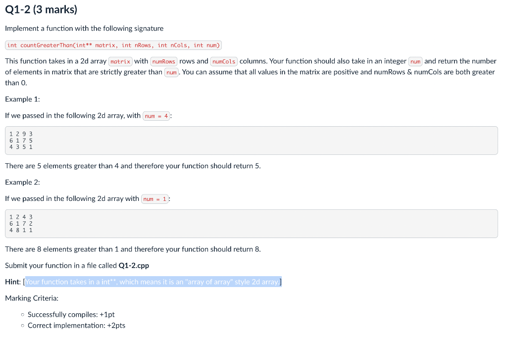 Solved Q1-2 (3 marks) Implement a function with the | Chegg.com