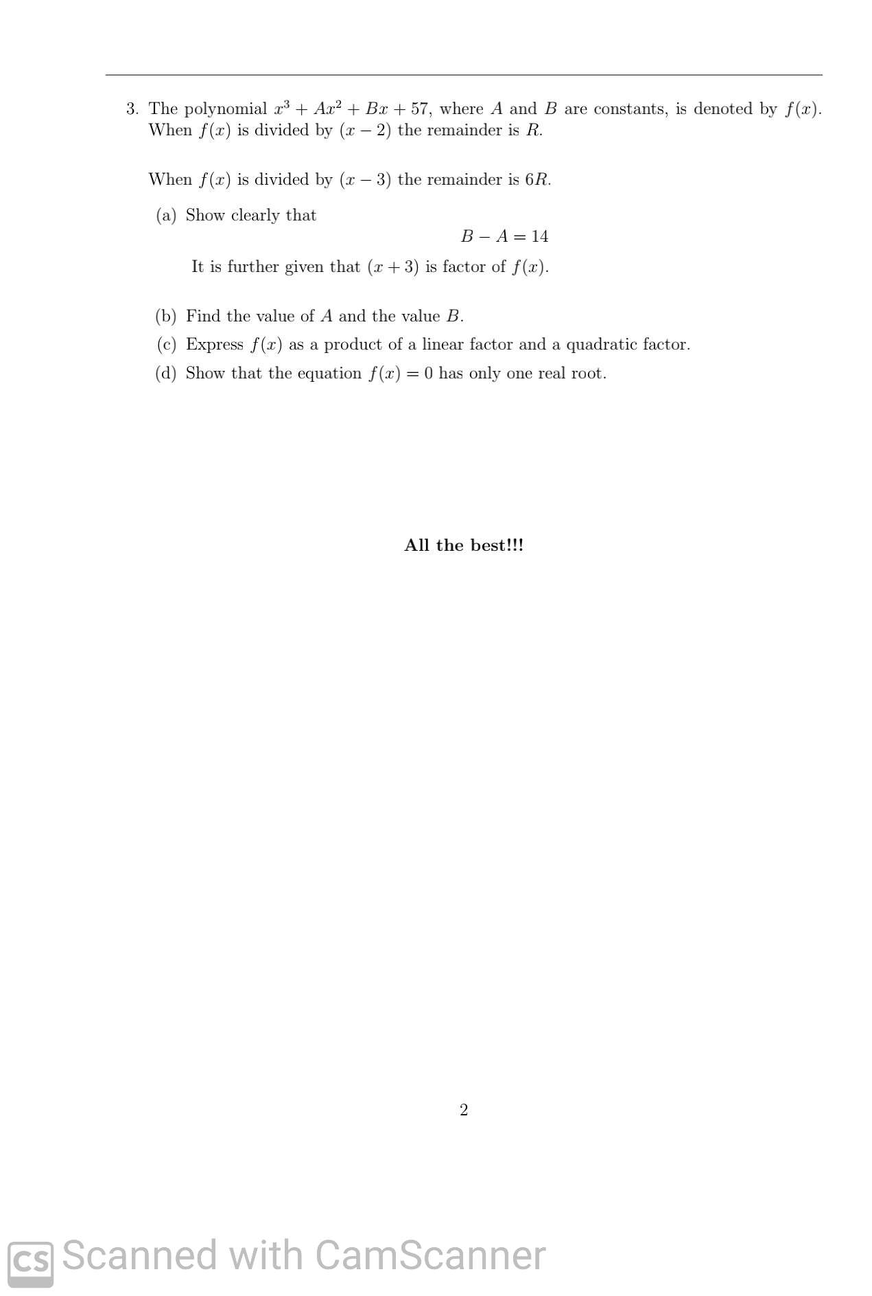 Solved The polynomial x3+Ax2+Bx+57, ﻿where A and B ﻿are | Chegg.com