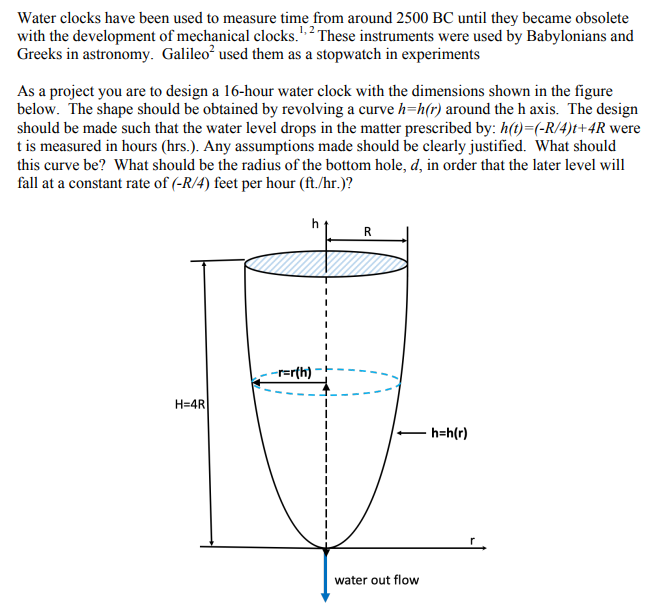 Solved Water clocks have been used to measure time from | Chegg.com
