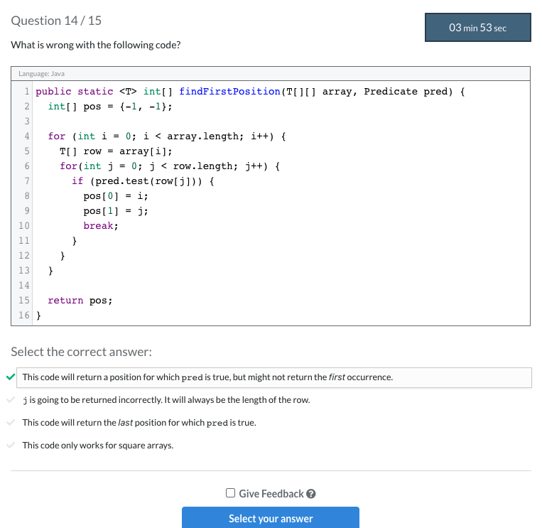 Solved 03 min 53 sec Question 14/15 What is wrong with the | Chegg.com