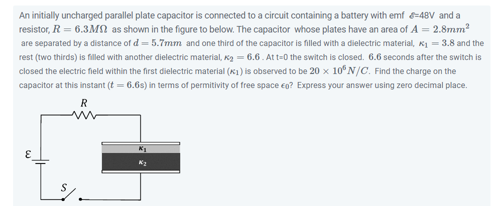 Solved An initially uncharged parallel plate capacitor is | Chegg.com