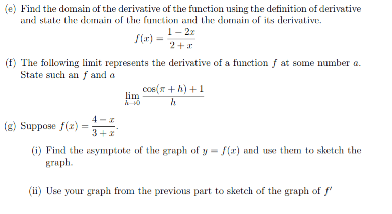 Solved Find the domain of the derivative of the function | Chegg.com