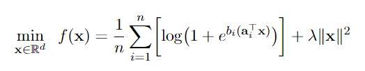 minx∈Rdf(x)=n1∑i=1n[log(1+ebi(ai⊤x))]+λ∥x∥2 | Chegg.com