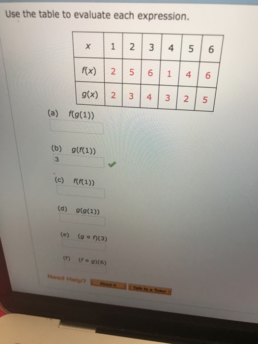 Solved Use the table to evaluate each expression. x 1 2 3 4 | Chegg.com