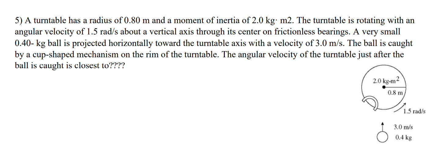 Solved 5) A turntable has a radius of 0.80 m and a moment of | Chegg.com
