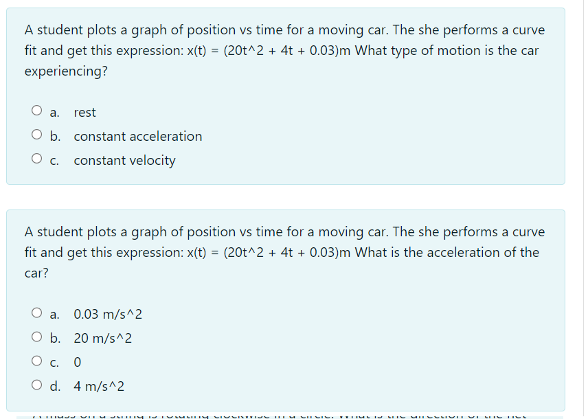 Solved A student plots a graph of position vs time for a | Chegg.com