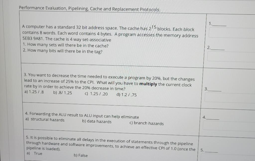 Solved Performance Evaluation, Pipelining, Cache and | Chegg.com