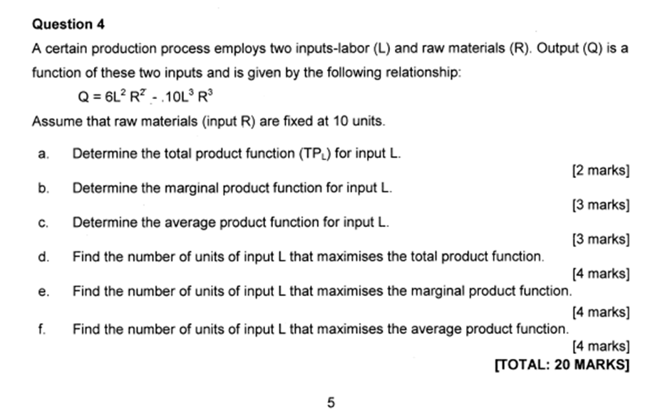 Solved Question 4 A certain production process employs two | Chegg.com