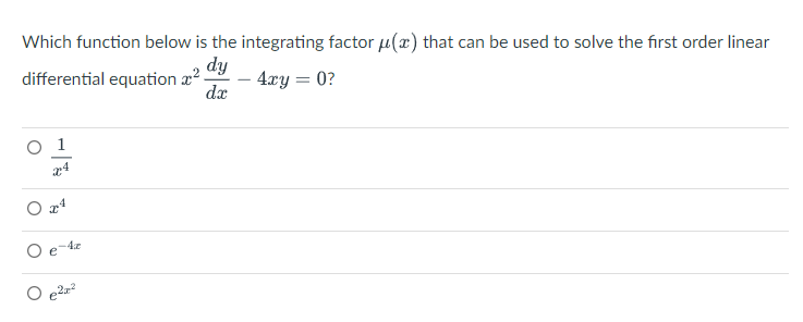 Solved Which function below is the integrating factor p(x) | Chegg.com