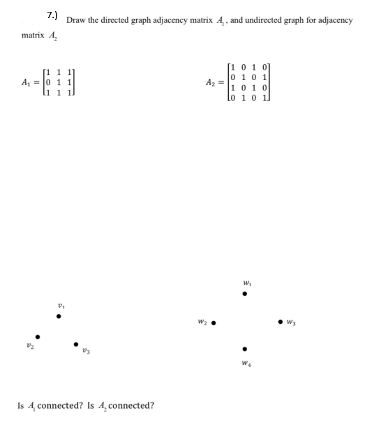 Solved 7.) Draw the directed graph adjacency matrix A, , and | Chegg.com