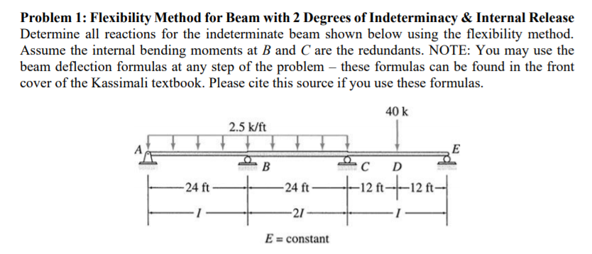 Solved Problem 1: Flexibility Method for Beam with 2 Degrees | Chegg.com