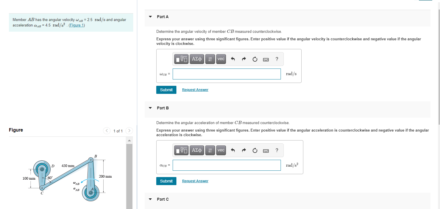 Solved Part A Member AB has the angular velocity W AB = 2.5 | Chegg.com