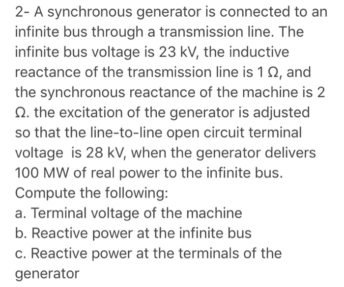Solved 2- A synchronous generator is connected to arn | Chegg.com