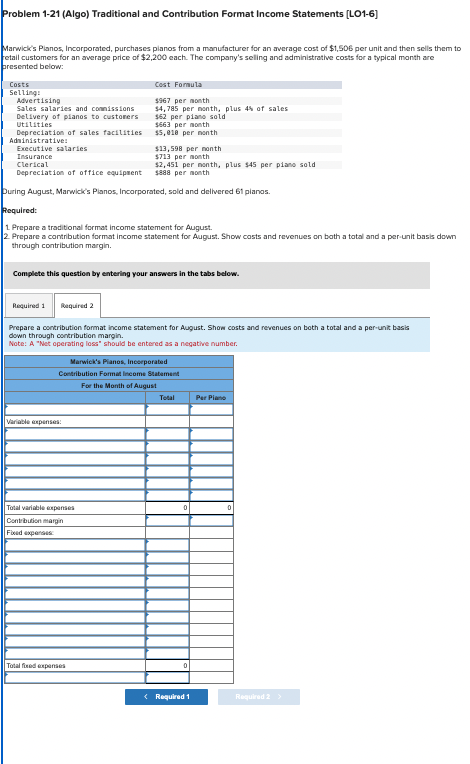 Solved Problem 1-21 (Algo) ﻿Traditional and Contribution | Chegg.com