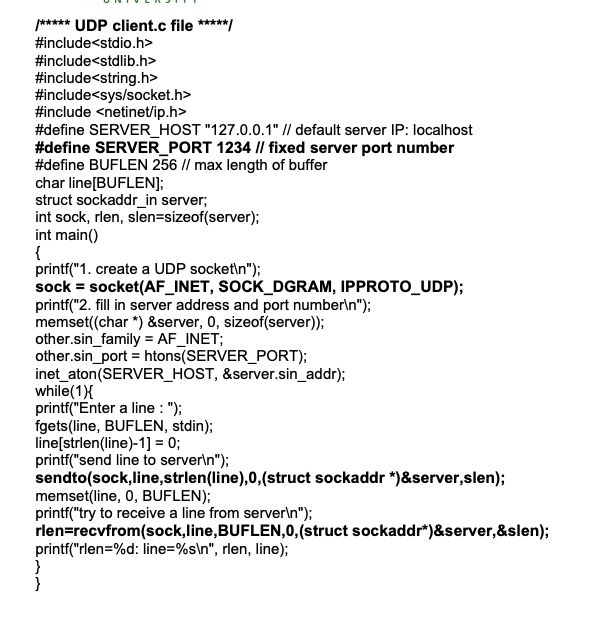 2: UDP Echo Server-Client Program Demonstrate UDP | Chegg.com