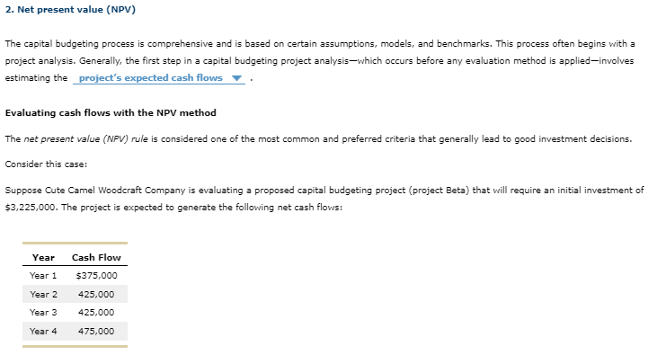 Solved 2. Net present value (NPV) The capital budgeting | Chegg.com