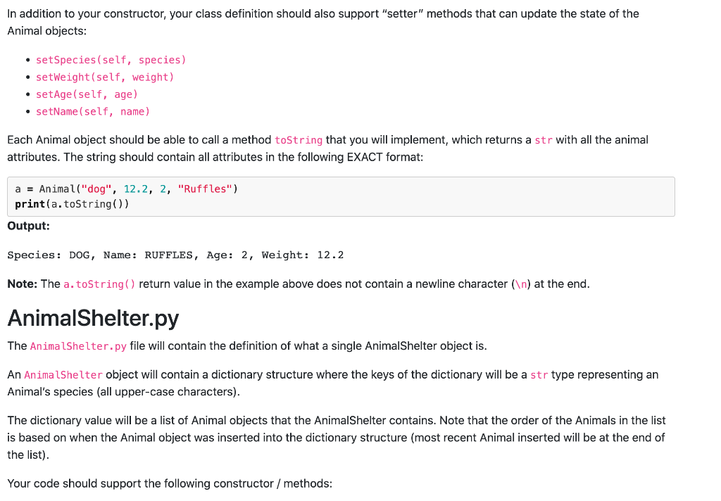 Solved You will need to create two files: • Animal.py - file | Chegg.com