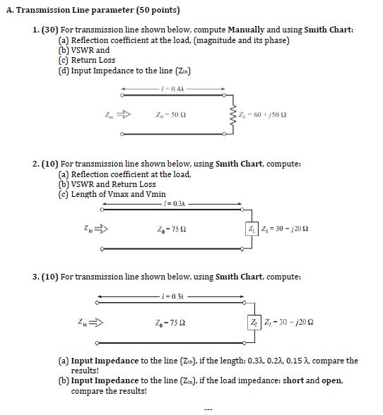Solved For transmission line shown below, compute Manually | Chegg.com