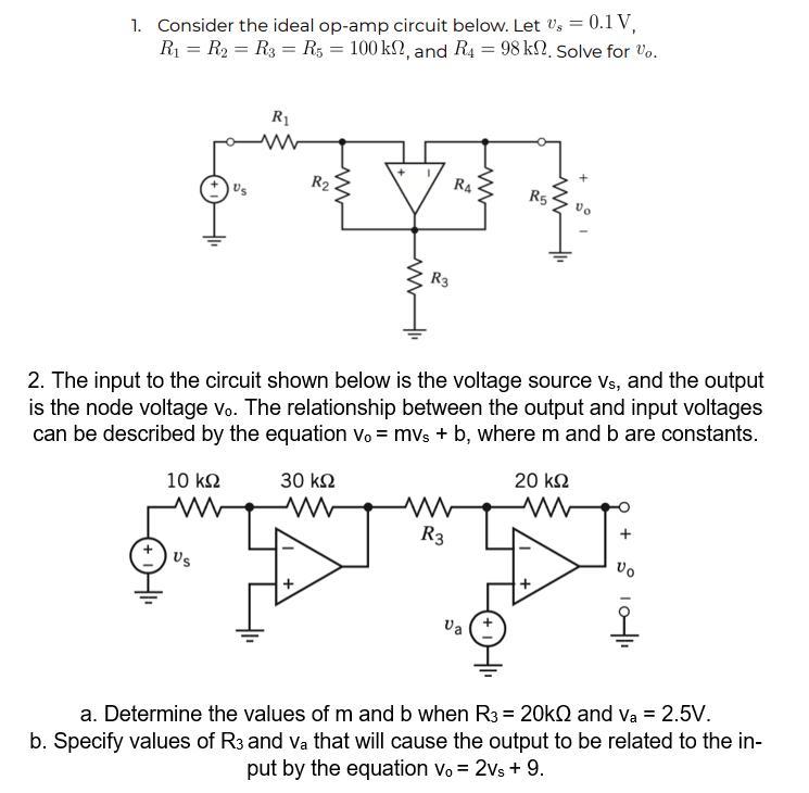 Solved 1. Consider the ideal op-amp circuit below. Let us = | Chegg.com