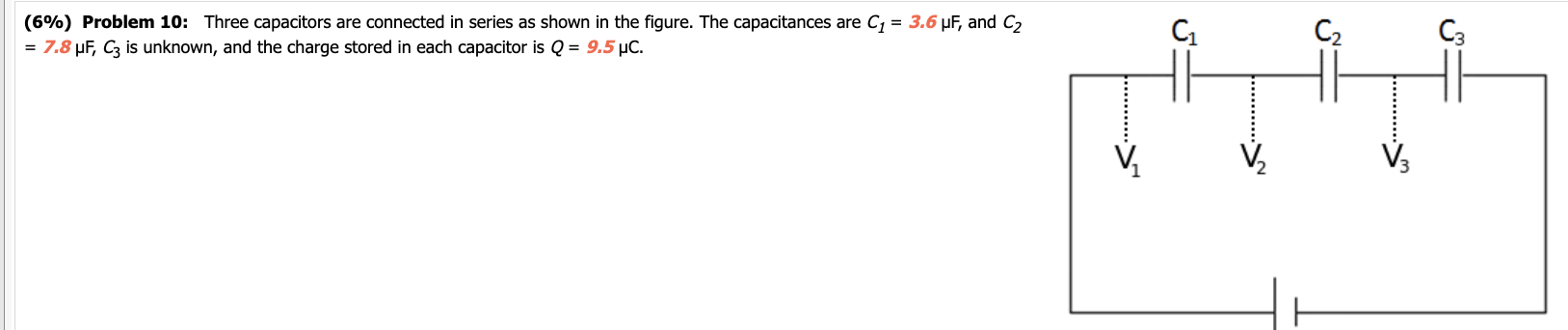 Solved (6\%) Problem 10: Three capacitors are connected in | Chegg.com