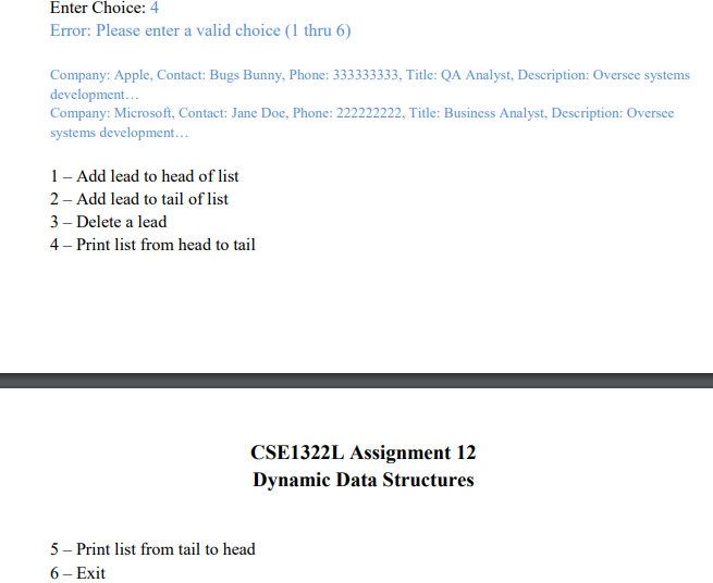 Solved CSE1322L Assignment 12 Dynamic Data Structures | Chegg.com