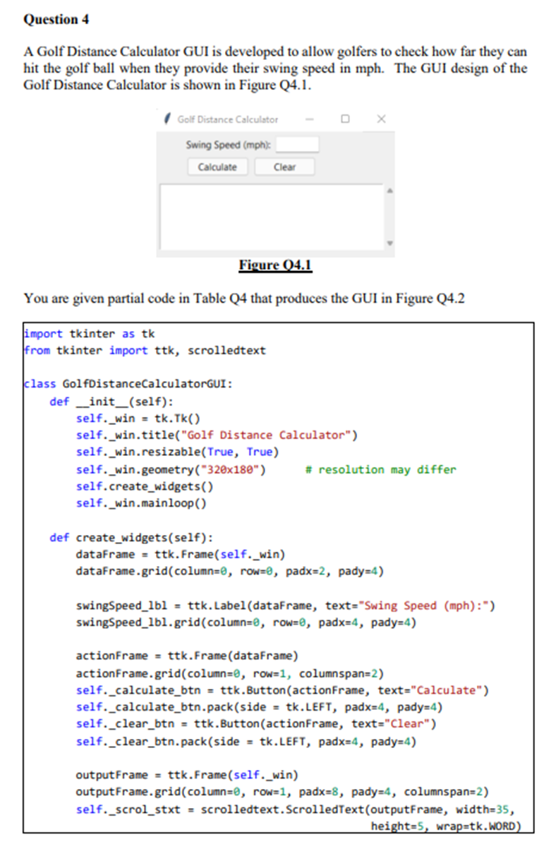 Solved A Golf Distance Calculator GUI is developed to allow | Chegg.com