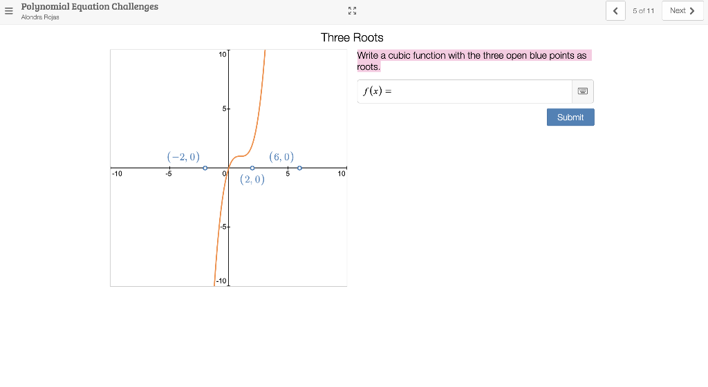 Solved Write a cubic function with the three open blue | Chegg.com