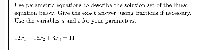 Solved Use parametric equations to describe the solution set | Chegg.com