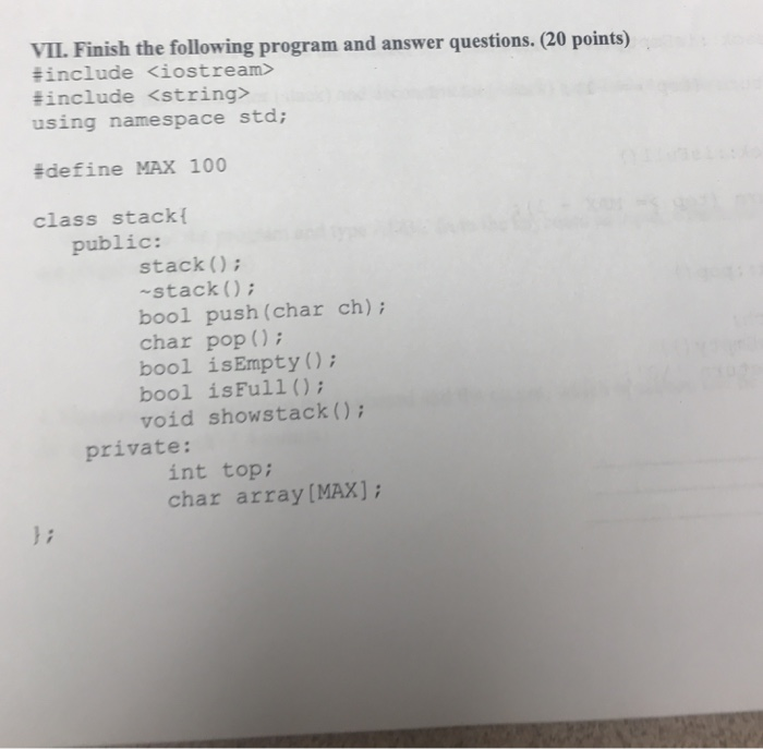 Solved VIL. Finish the following program and answer | Chegg.com