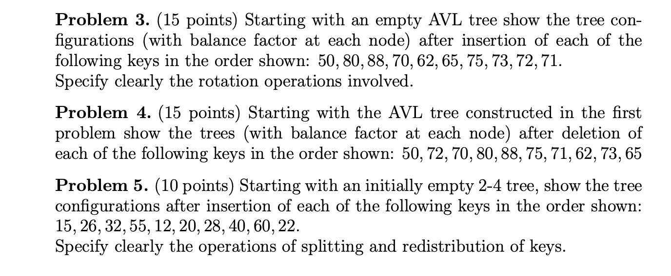 Solved Problem 3. (15 points) Starting with an empty AVL | Chegg.com