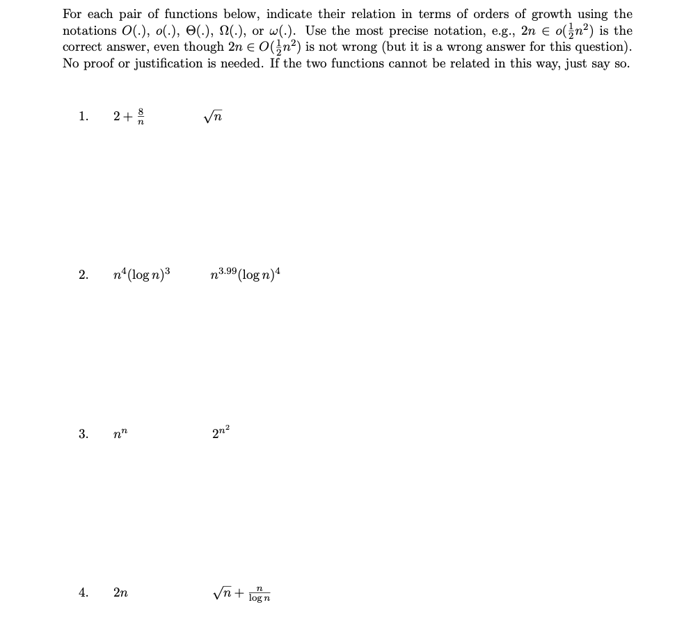 Solved For each pair of functions below, indicate their | Chegg.com
