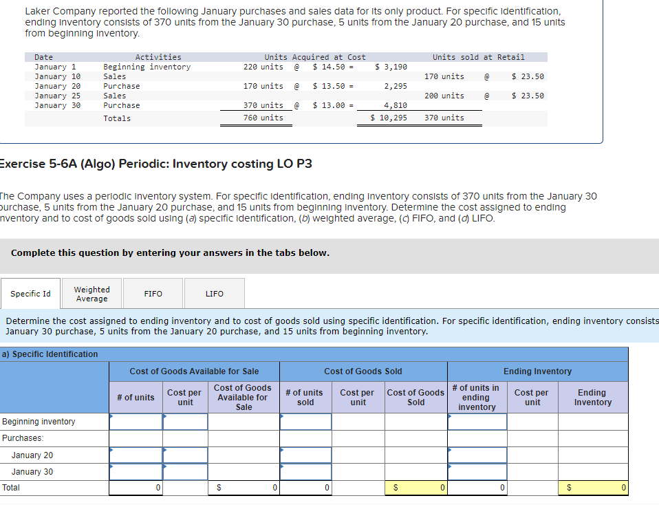 Solved from beginning Inventory. Exercise 5-7A (Algo) | Chegg.com