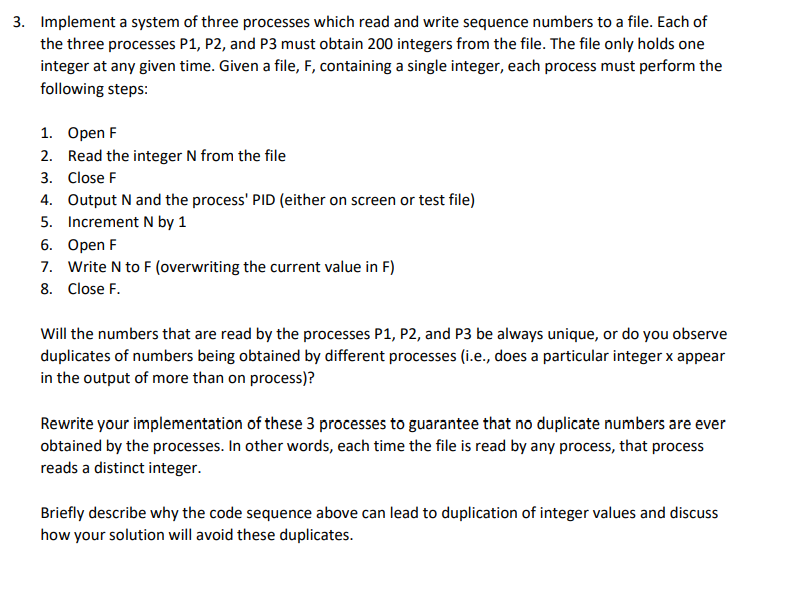 Solved 3. Implement a system of three processes which read | Chegg.com